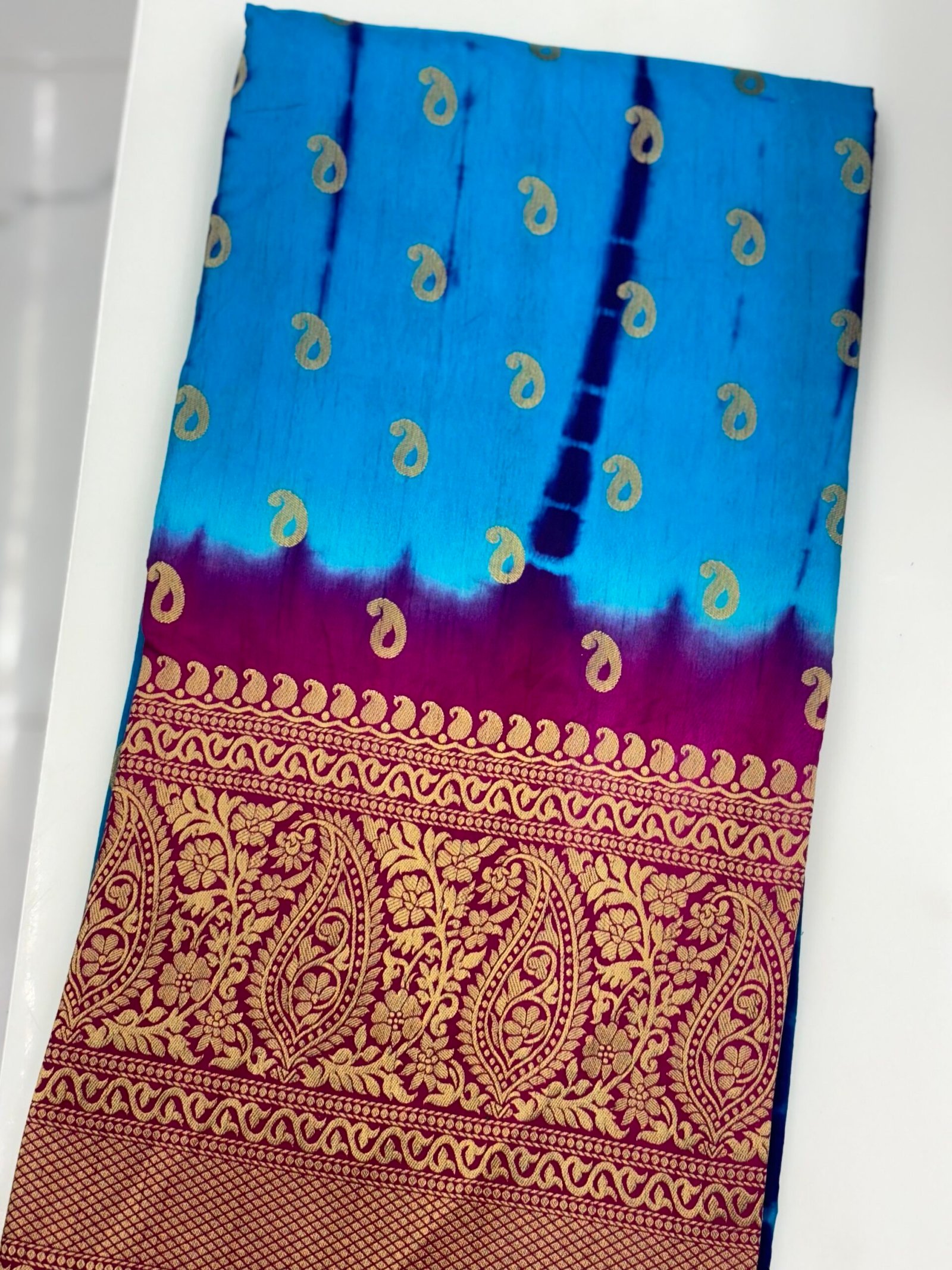 Rayon shibori print with big border – Suyambu Cloth Stores